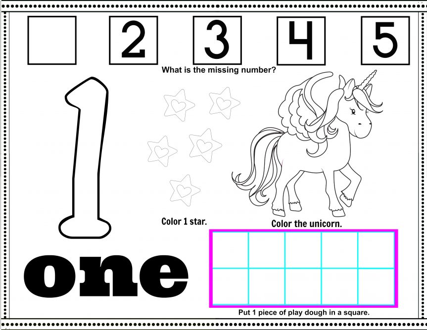 Unicorn Play Dough Mat & Coloring Page Numbers 1-5 - Real And Quirky